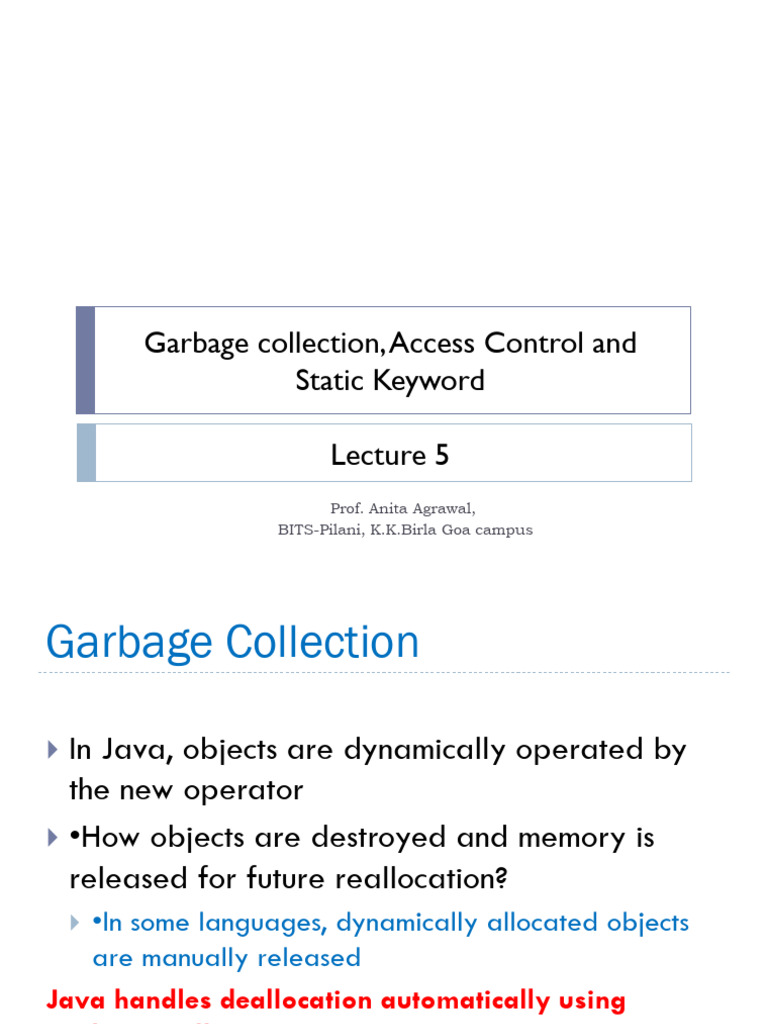 Lecture 5 Access Specifiers, Static and Garbage Collection | PDF | Class (Computer Programming ...