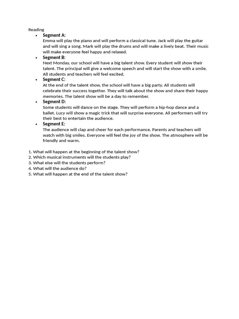 Talent Show Reading | PDF