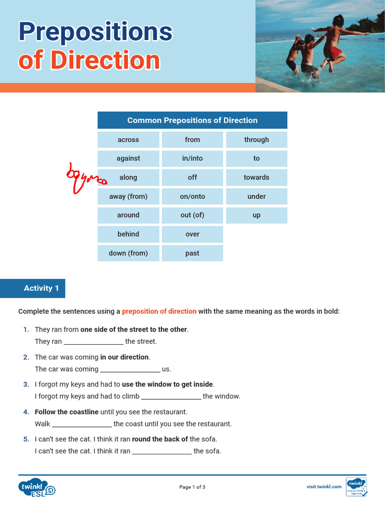 T 1719828856 Esl Prepositions of Direction Worksheet Adults A2 b1 - Ver ...