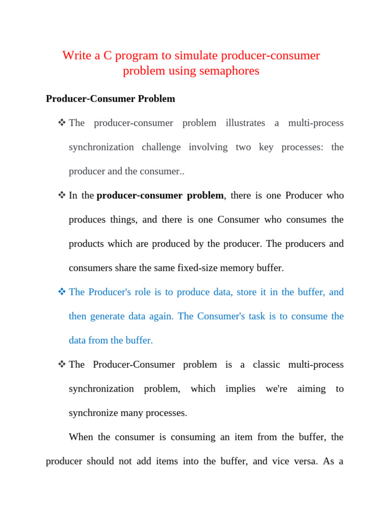 Producer-Consumer Problem in C | PDF | Synchronization | Computer ...