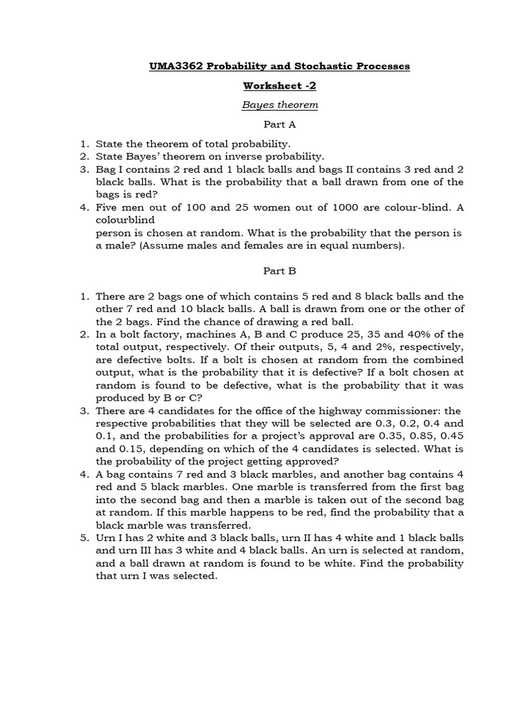 Bayes Theorem Worksheet Exercises | PDF