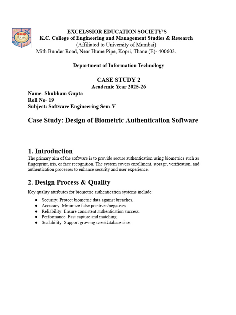 Case Study 2 | PDF | Biometrics | Databases