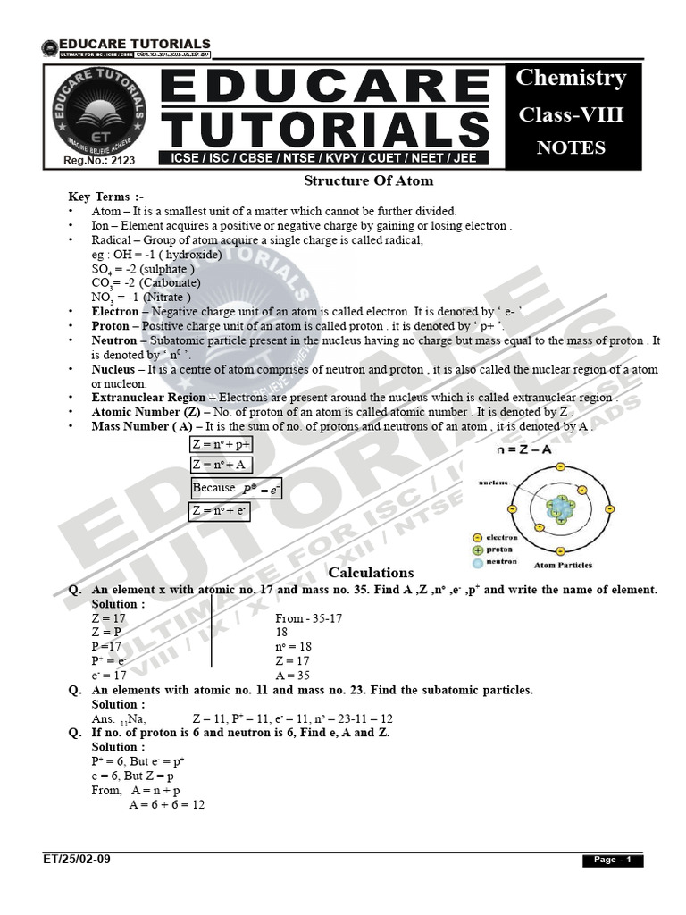 Structure of Atom and Subatomic Particles | PDF | Atoms | Proton