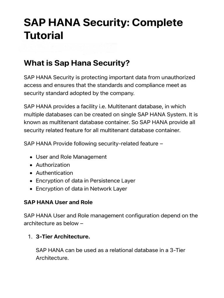SAP HANA Security - Complete Tutorial | PDF | Databases | Computing