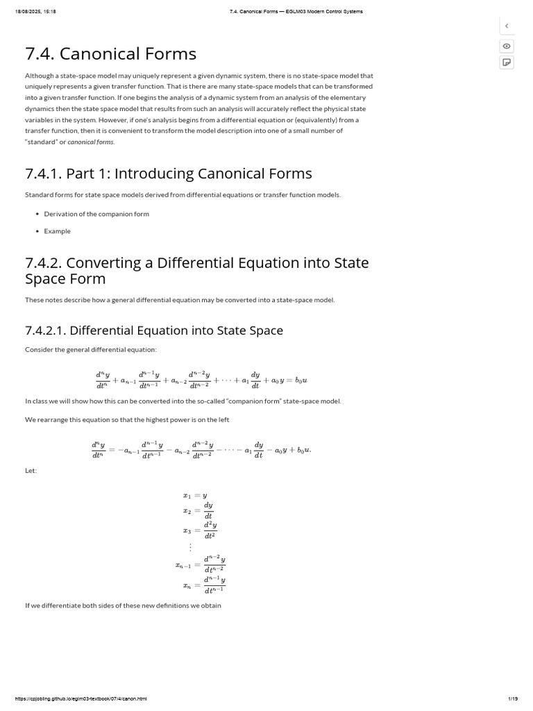 7.4. Canonical Forms — EGLM03 Modern Control Systems | PDF | Equations ...