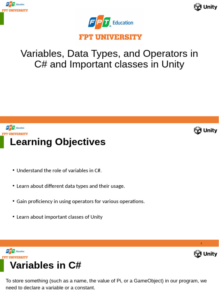 C# Variables and Unity Data Types Guide | PDF | Euclidean Vector | Data ...