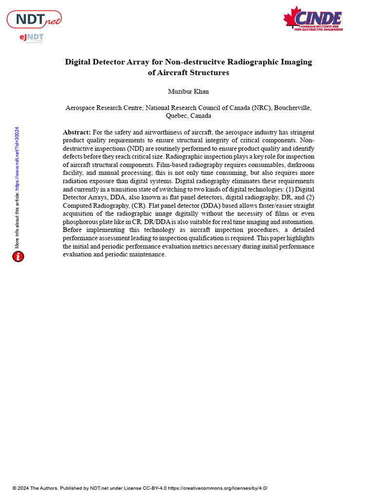 Digital Detector Array For Non-Destrucitve Radiographic Imaging of ...