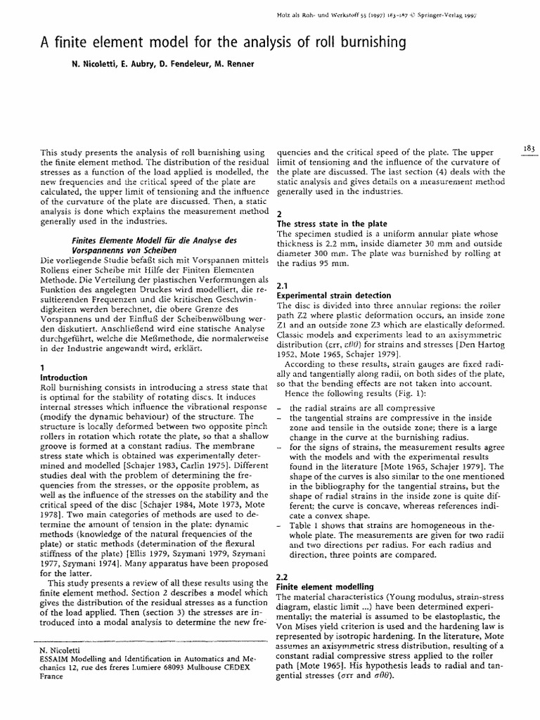 A Finite Element Model For The Analysis of Roll Burnishing | PDF ...