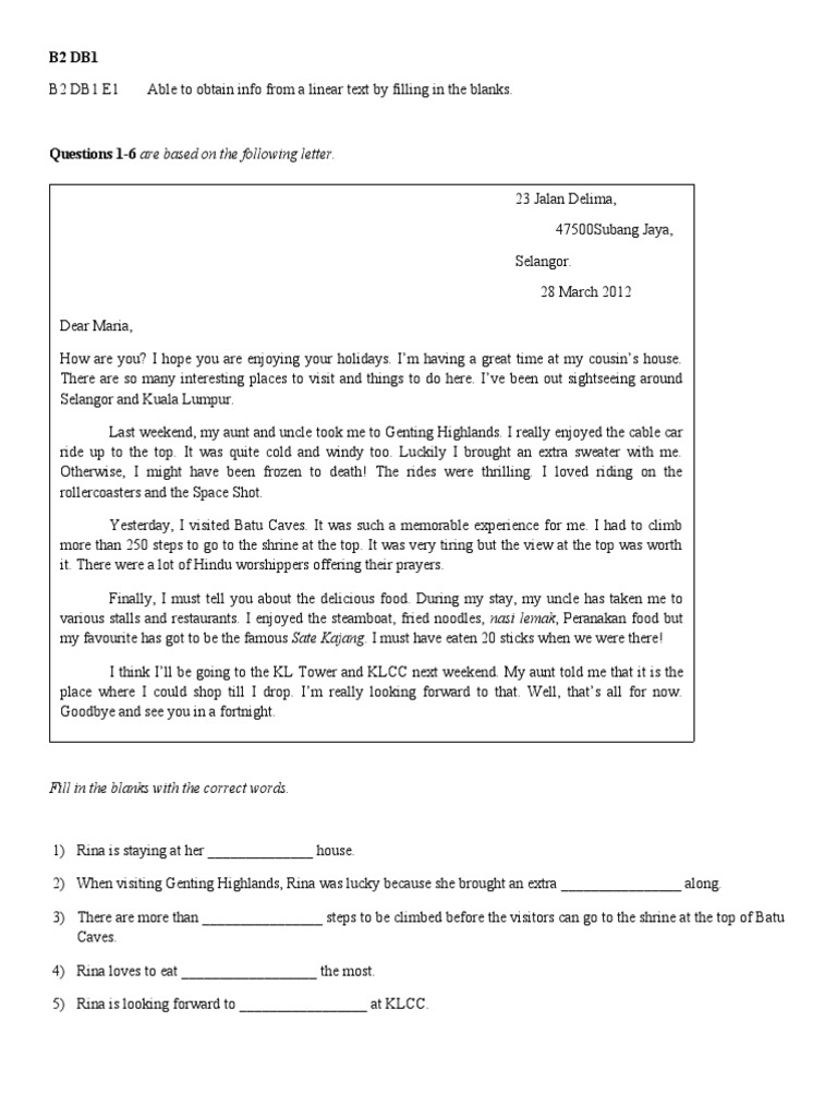 Fill-in-the-Blank Letter Exercise | PDF