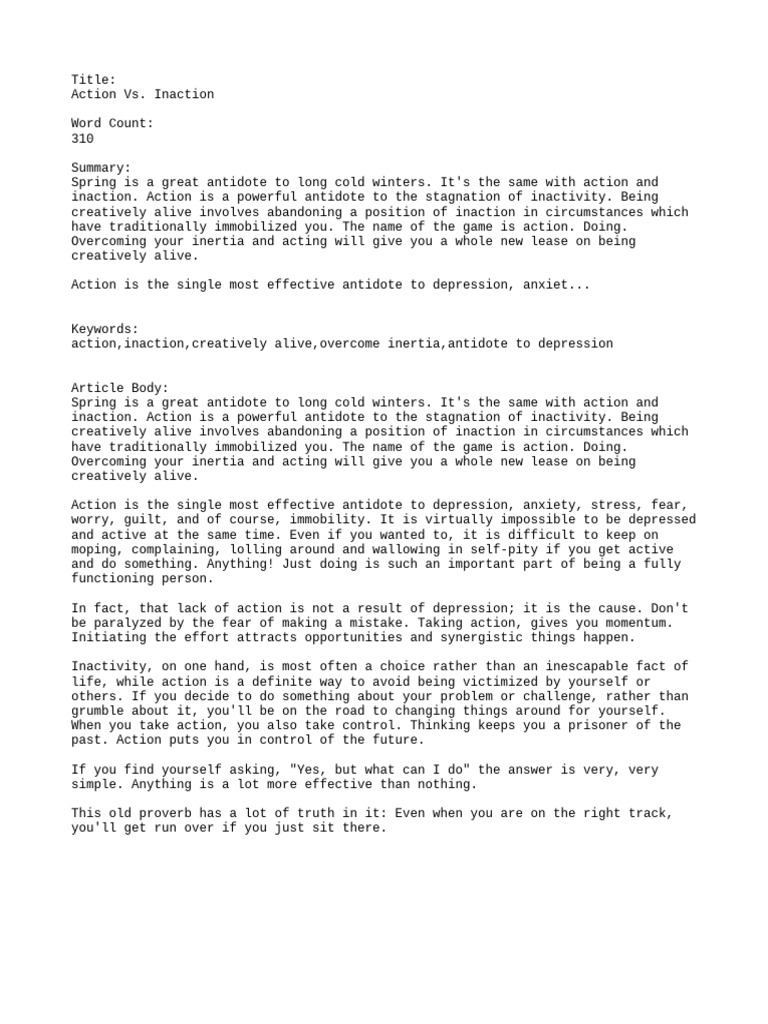 Action vs. Inaction | PDF