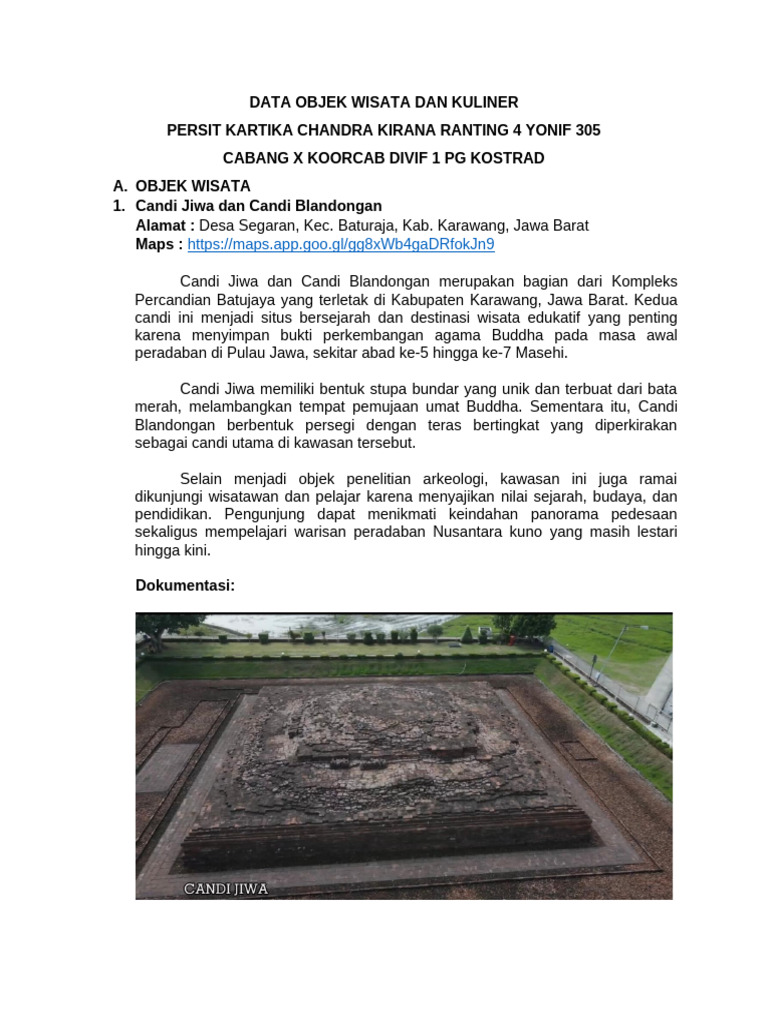 Data Objek Wisata Dan Kuliner Ranting 4 Yonif 305 | PDF