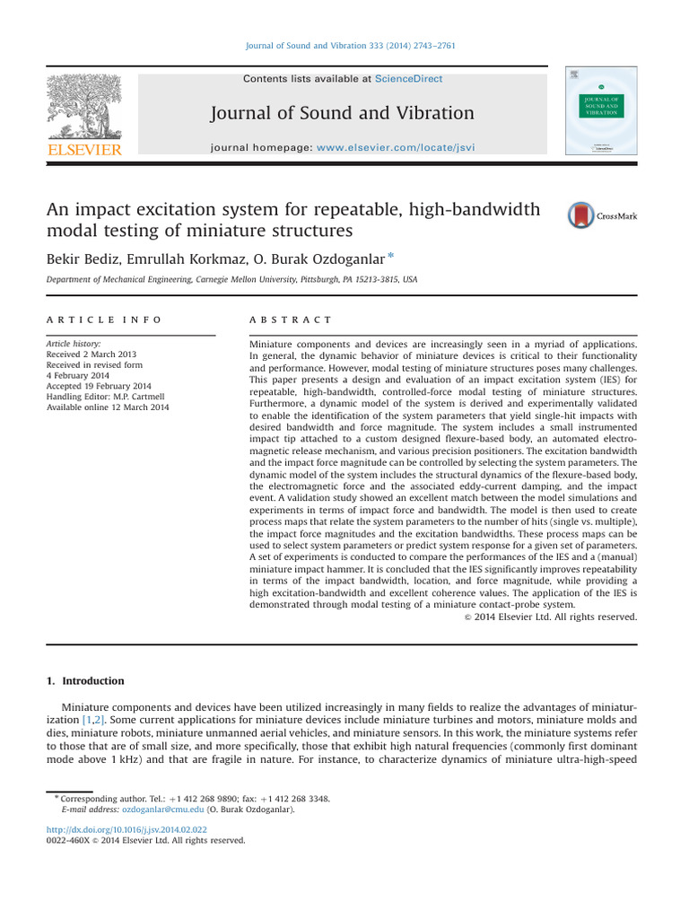 Impact Excitation System for Modal Testing | PDF | Bending | Force