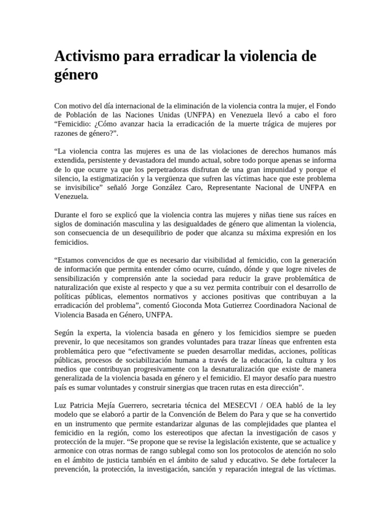 Activismo para Erradicar La Violencia de Género | PDF | La violencia ...