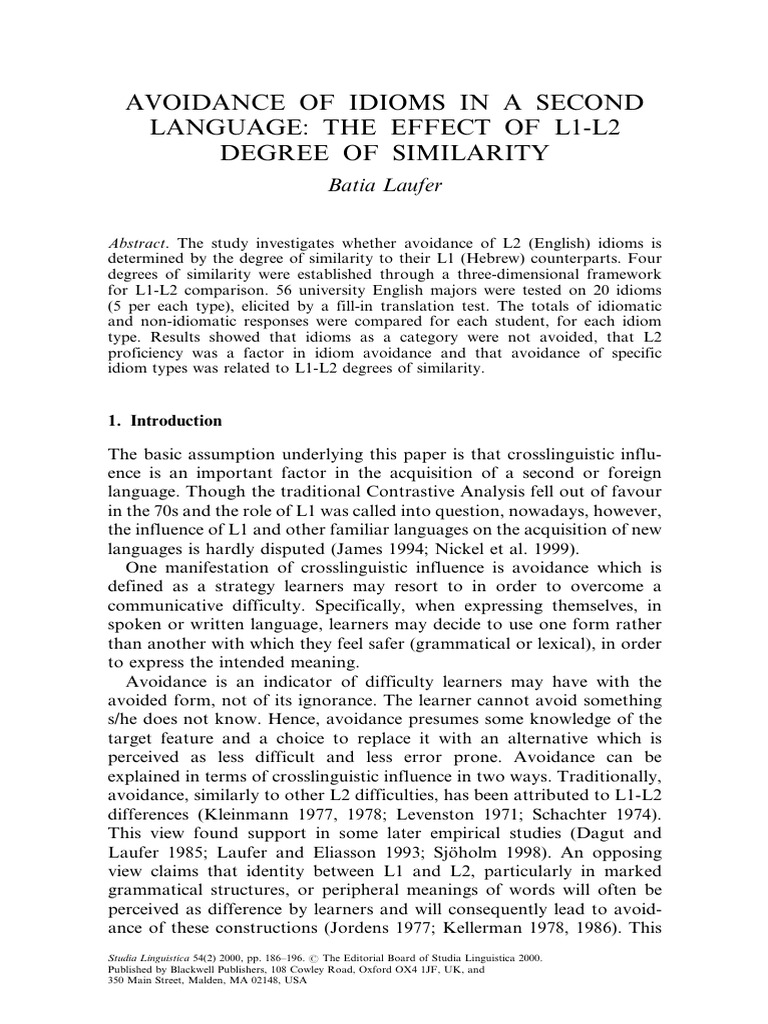 Studia Linguistica - 2002 - Laufer - Avoidance of Idioms in A Second ...