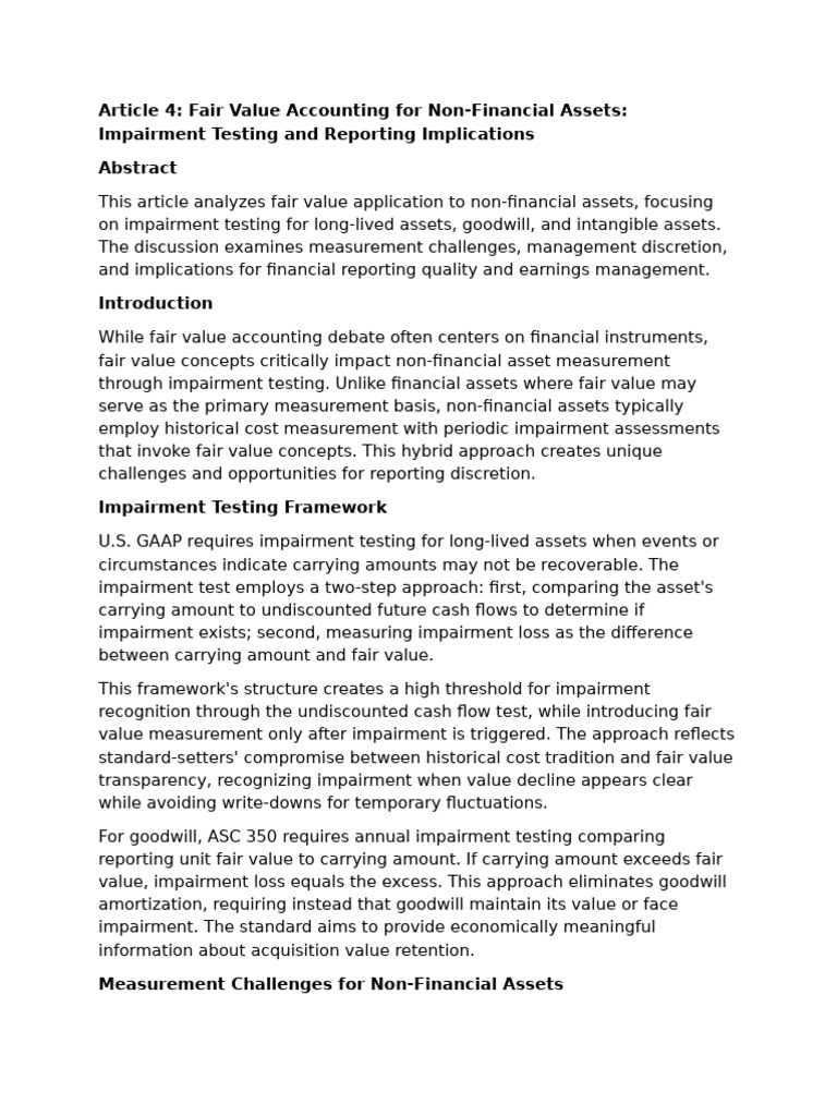 Fair Value Accounting for Non-Financial Assets | PDF | Valuation ...