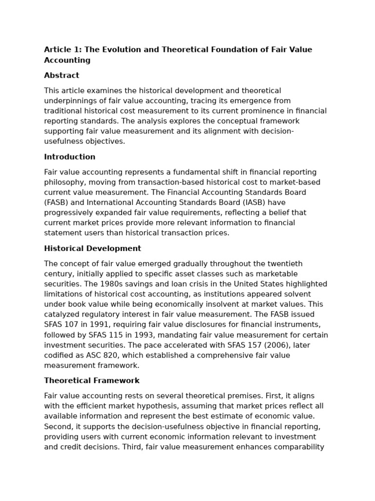 Fair Value Accounting: Evolution & Theory | PDF | Fair Value | Mark To ...