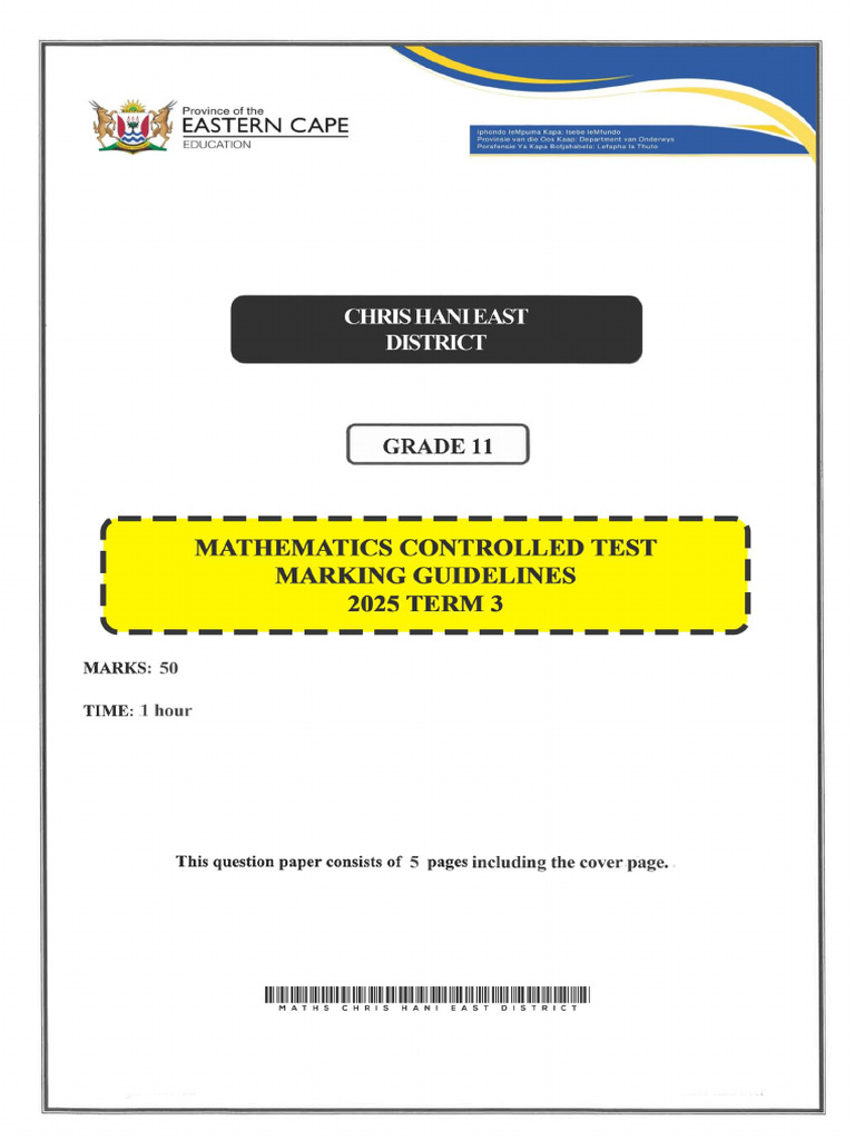 Mathematics Marking Guidelines Term 3 Grade 11 | PDF | Mathematics