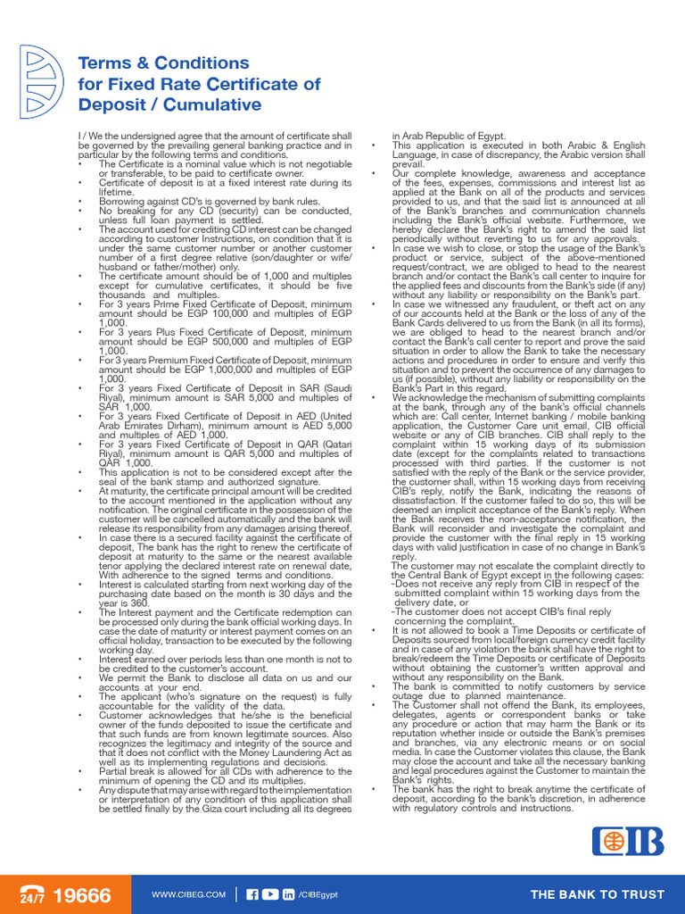 Fixed Rate Certificate of Deposit Terms | PDF | Banks | Interest