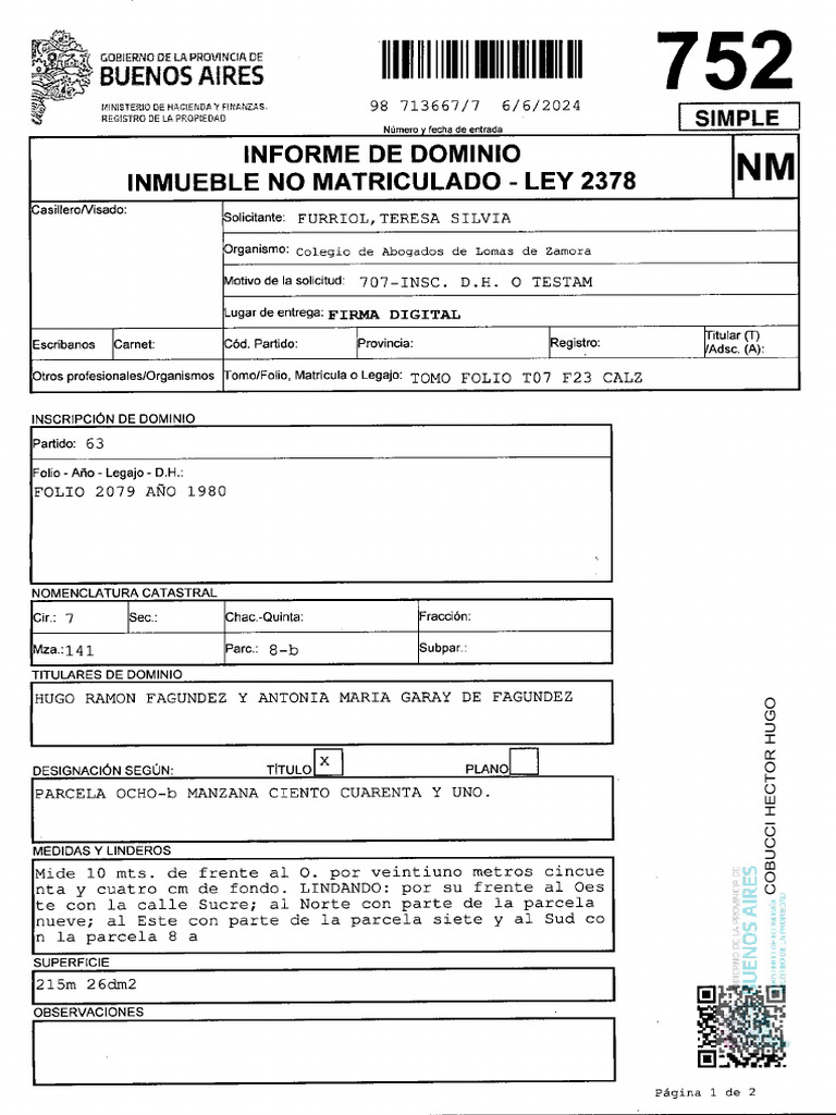 Informe de Dominio | PDF