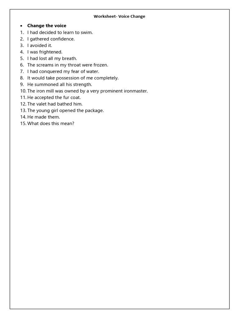 Worksheet Voice Change Class 12 | PDF
