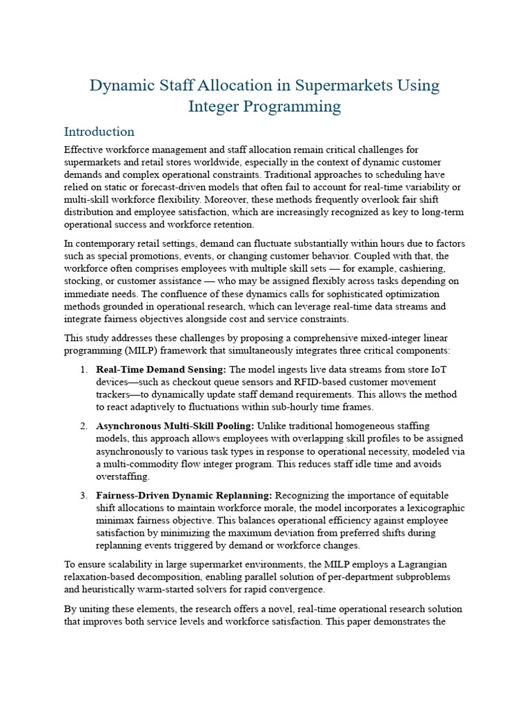 Dynamic Staff Allocation in Supermarkets Using Integer Programming | PDF | Linear Programming ...