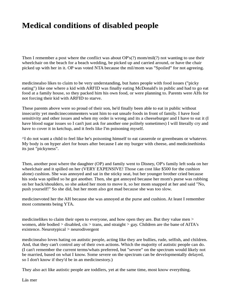 Medical Conditions of Disabled People | PDF | Borderline Personality ...