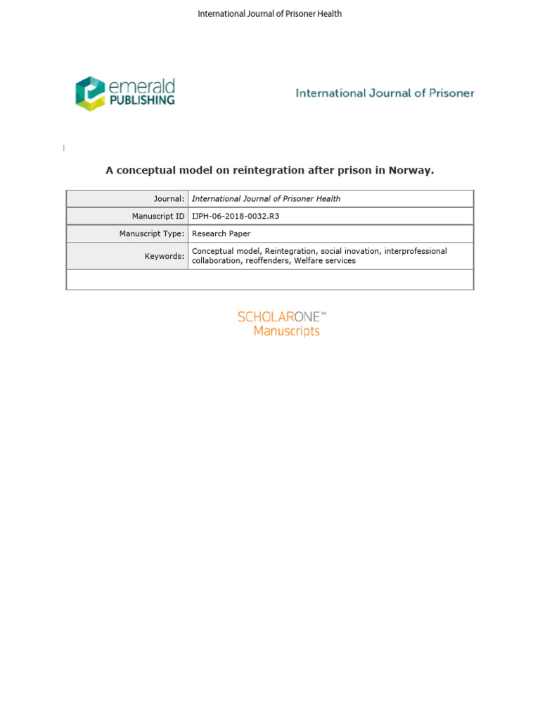 A Conceptual Model On Reintegration After Prison in Norway. | PDF ...