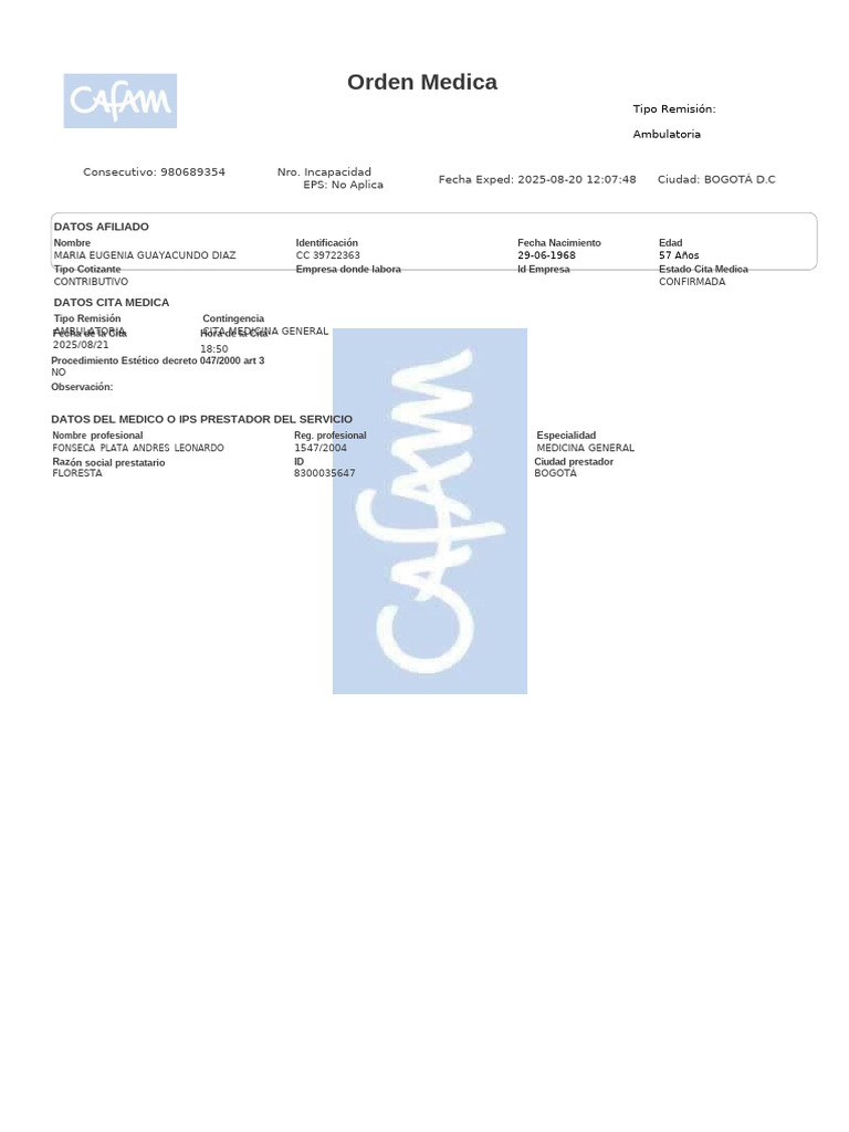 Cafam Maria Gauayacundo | PDF