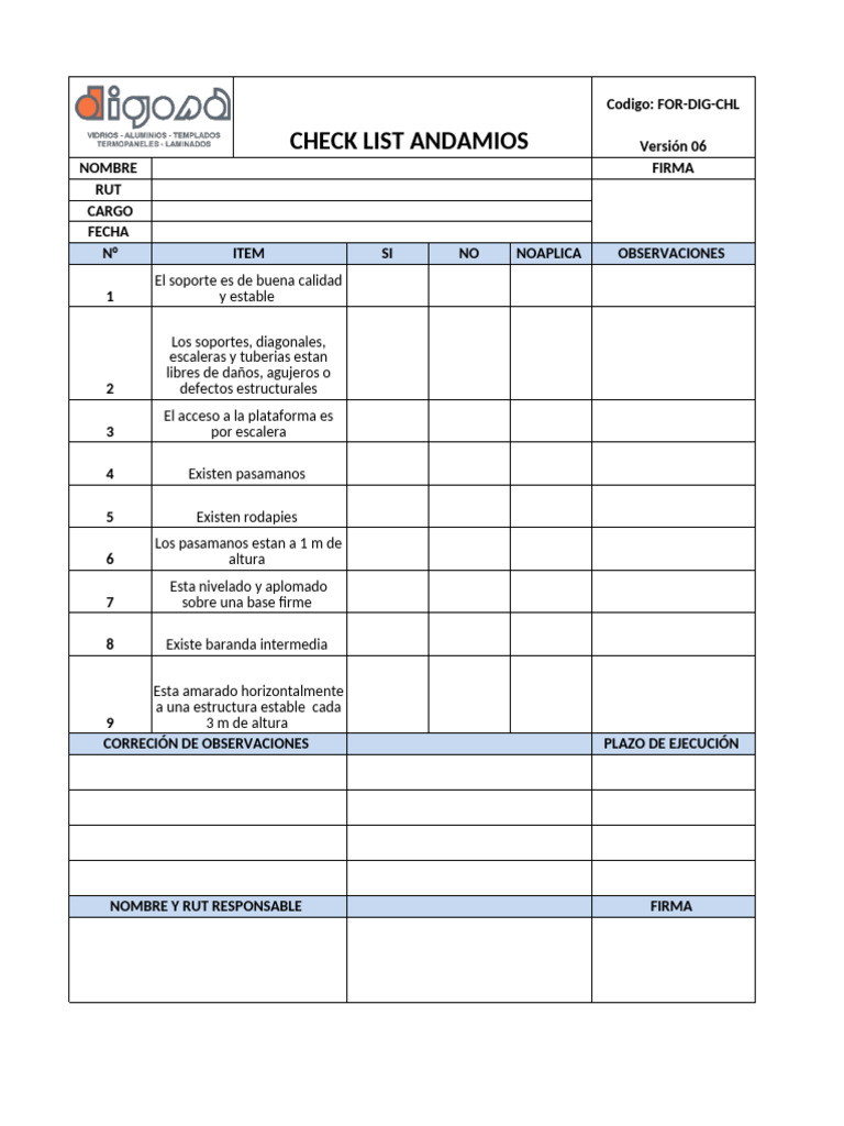Check List Andamios | PDF