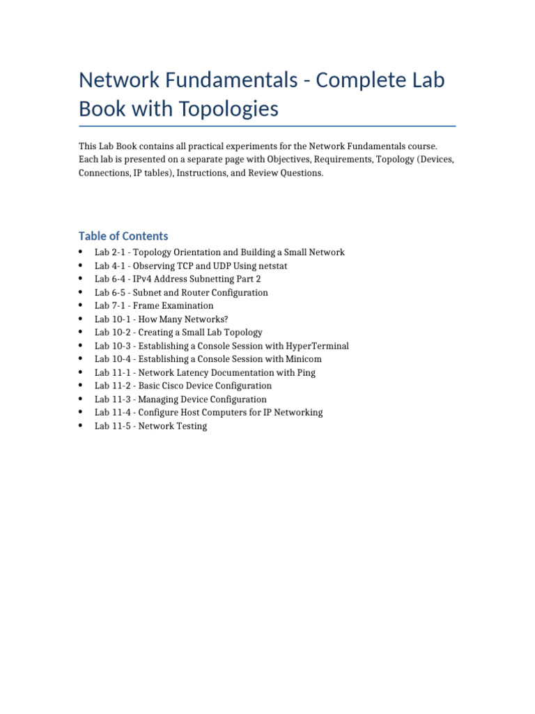 Network Fundamentals Lab Book ALL Topologies | PDF | Router (Computing) | Computer Network