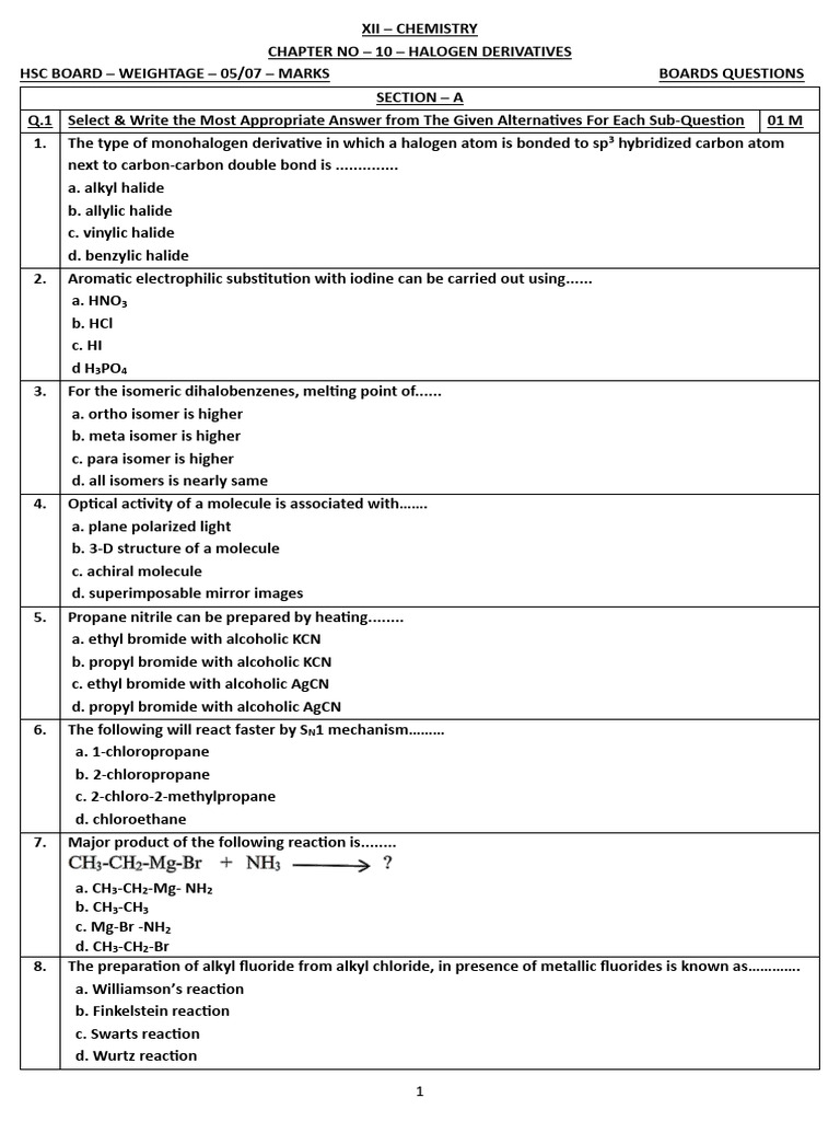 Chapter 10 Halogen Derivatives PYQS | PDF | Ether | Chemistry
