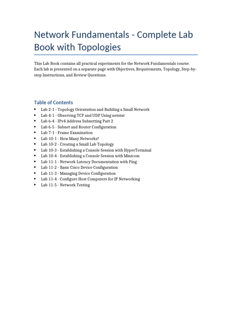 Network Fundamentals Lab Book With Topologies | PDF | Router (Computing) | Computer Network