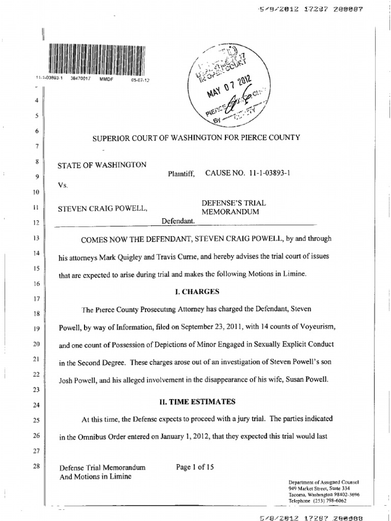 Steven Powell Trial Defense Memorandum | PDF
