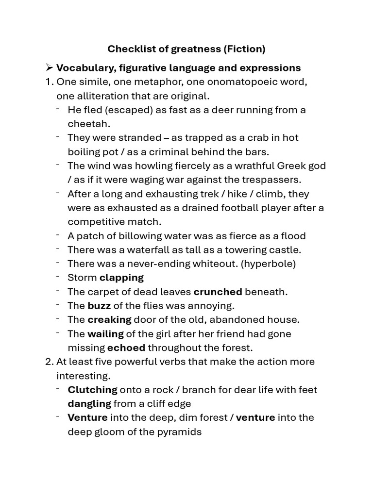 Creative Writing Techniques Checklist | PDF