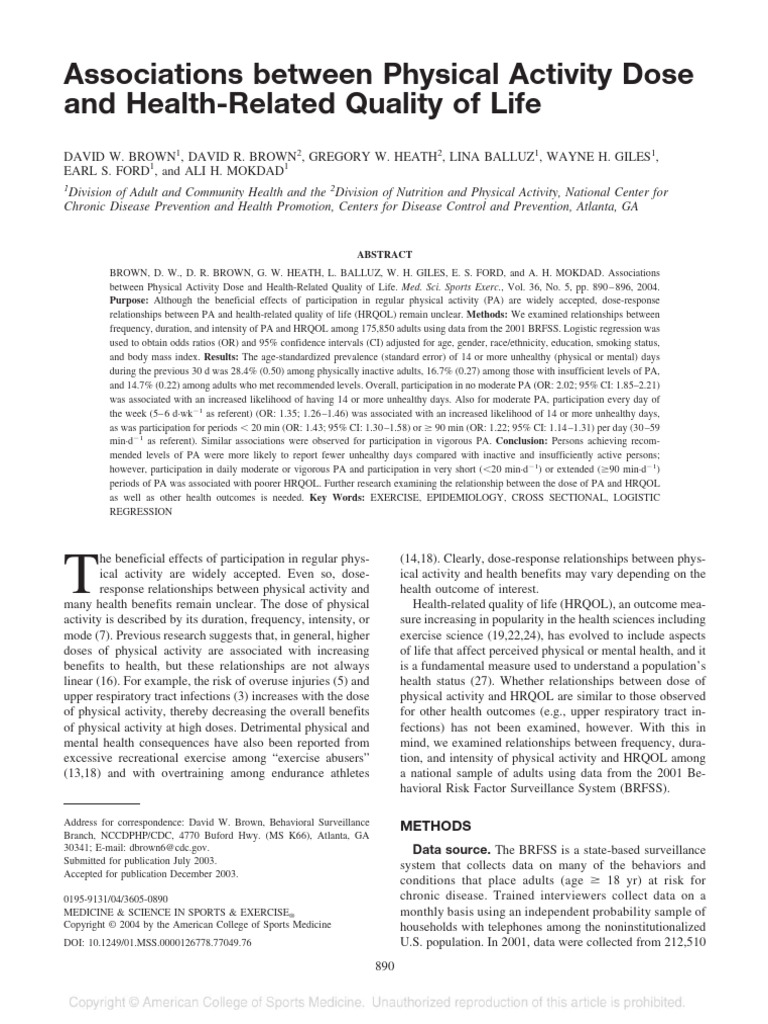 Association Between Physical Activity Dose and Health Related Quality ...