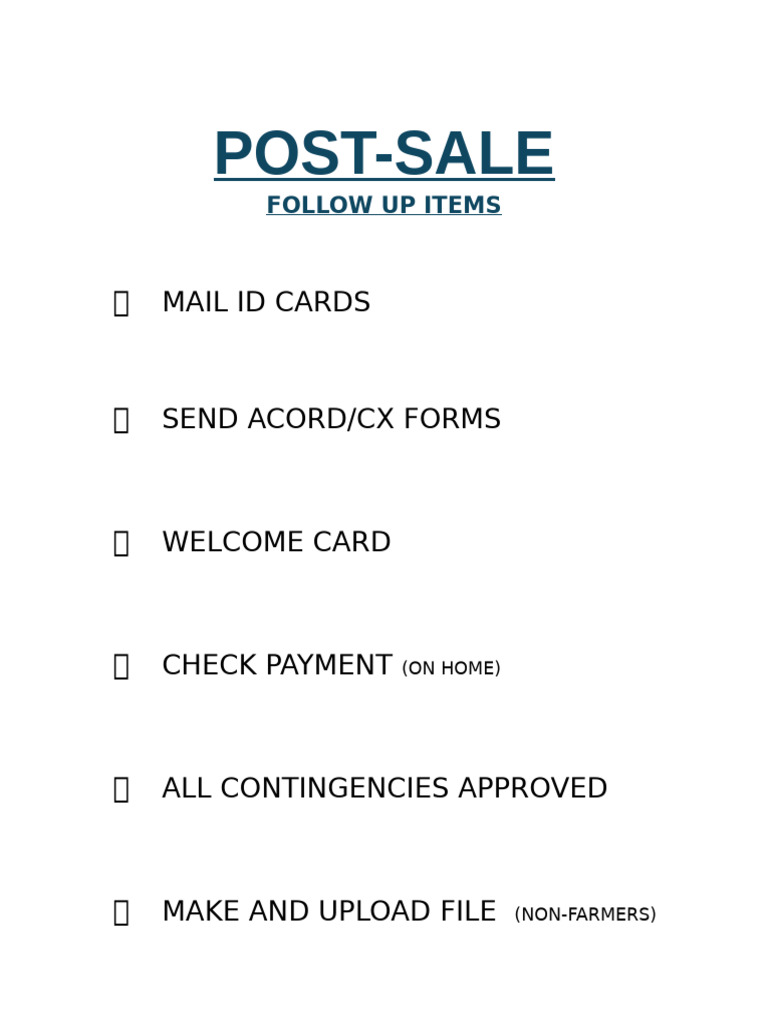 A - Post-Sale Checklist | PDF