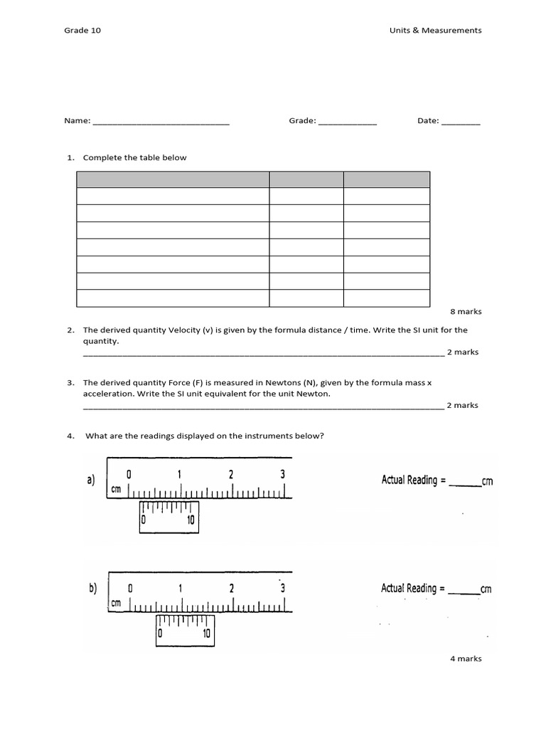 Physics Grade 10 Test 1 | PDF | International System Of Units | Mole (Unit)