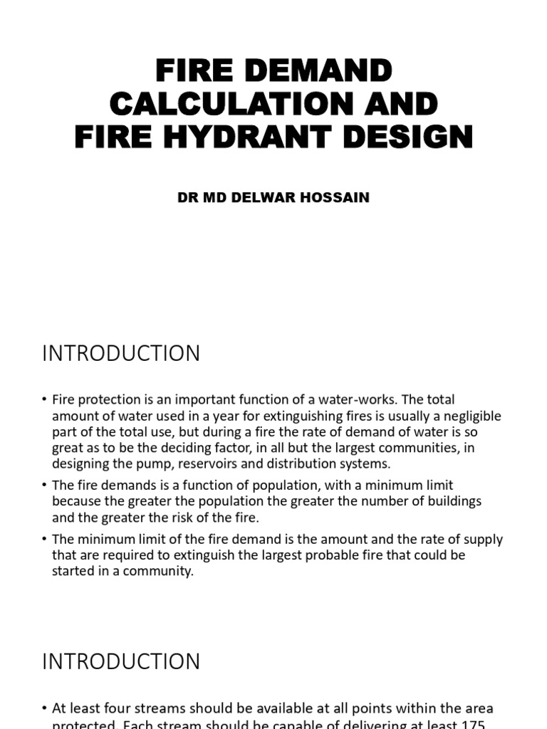 Fire Demand Calculation and Fire Hydrant Design | PDF | Hydraulic ...