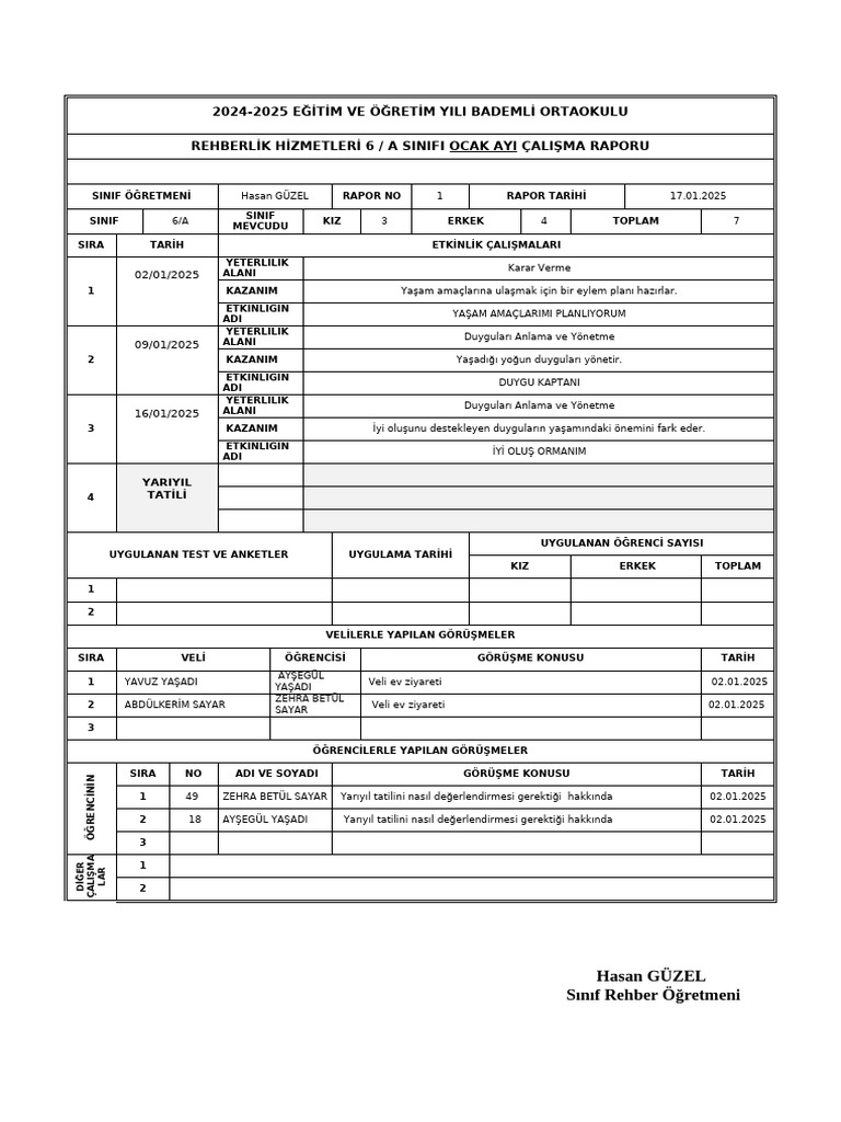 6A Aylik Calisma Raporu OCAK | PDF