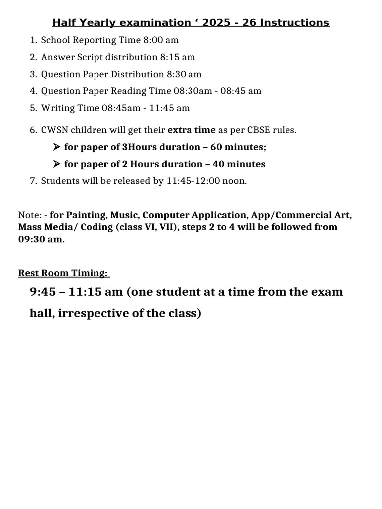 Sop For Half Yearly Examination Xi 2025-26-1 | PDF