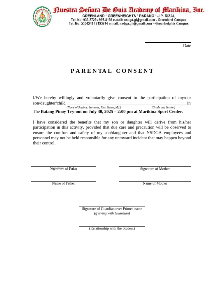 Parental Consent For Batang Pinoy | PDF