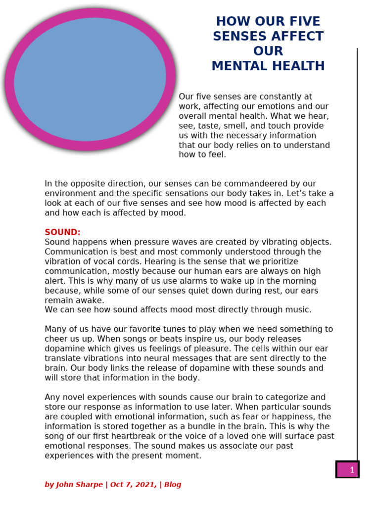 Impact of Senses on Mental Health | PDF | Senses | Emotions