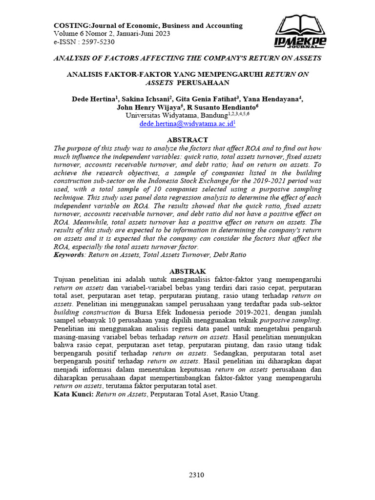 Analisis Faktor Pengaruh ROA Perusahaan | PDF