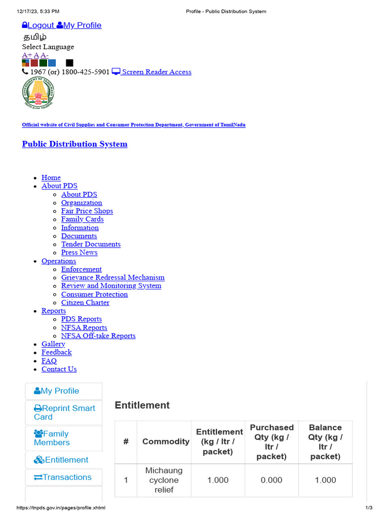Tamil Nadu Public Distribution Profile | PDF | Economy Of India | Food ...