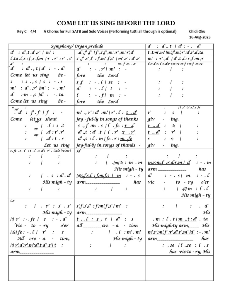 SATB Chorus: "Come Let Us Sing" | PDF | Musical Compositions