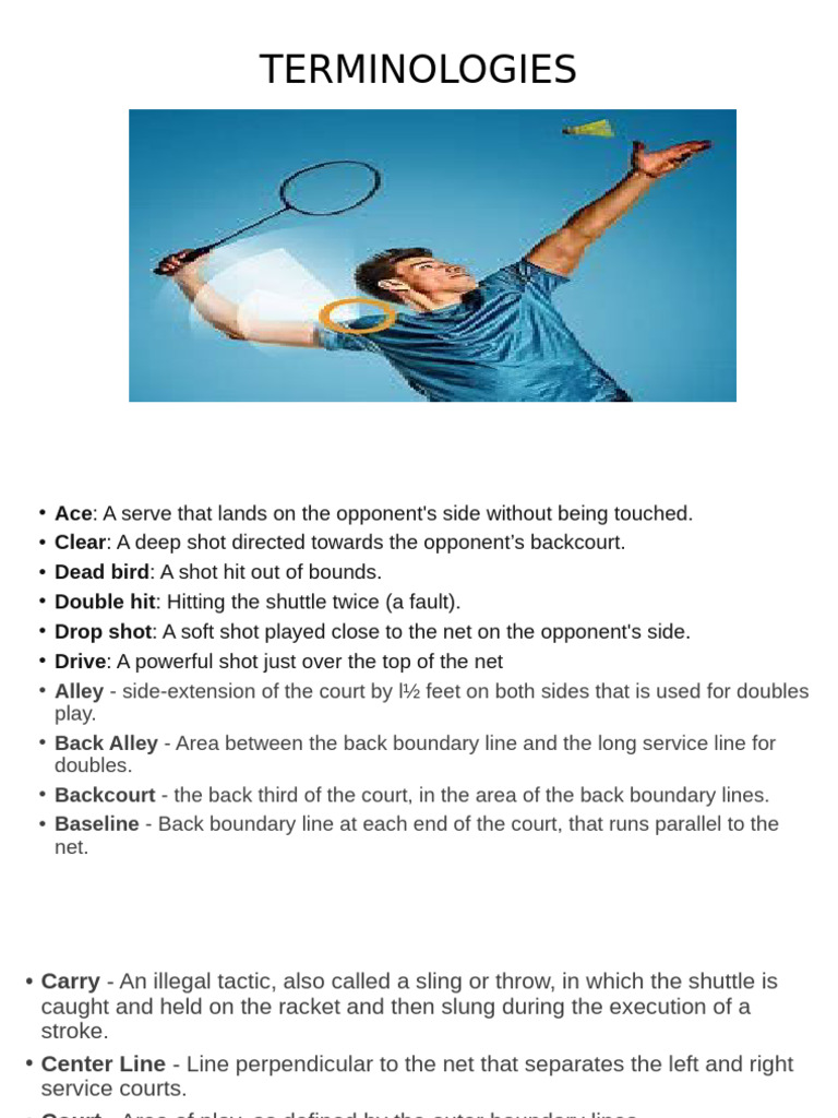 Badminton Terminologies Explained | PDF | Indoor Sports | Ball Games