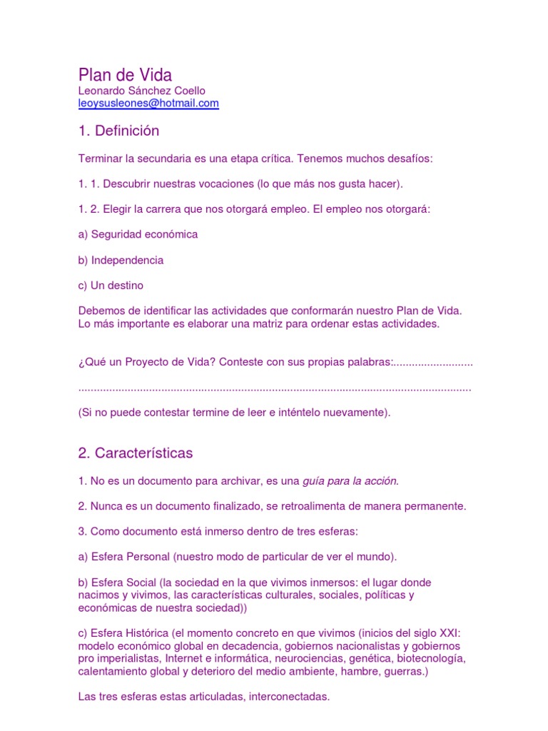 Plan De Vida Pdf Vida Internet