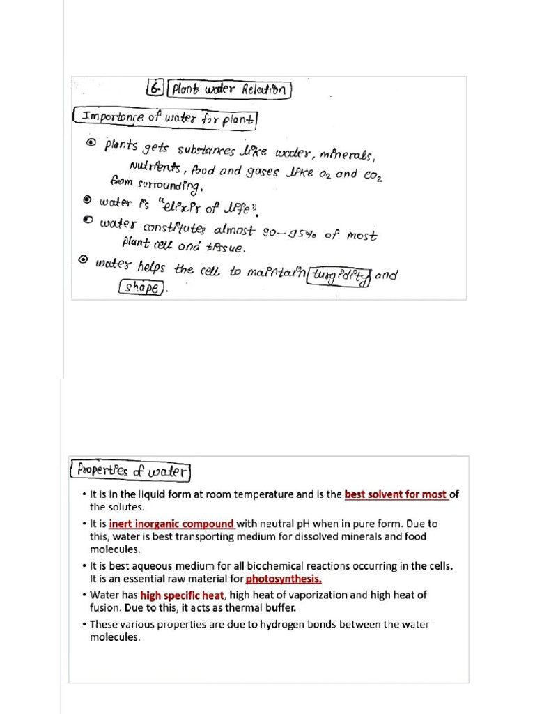 Lesson No. 6 Plant Water Relation. Notes | PDF