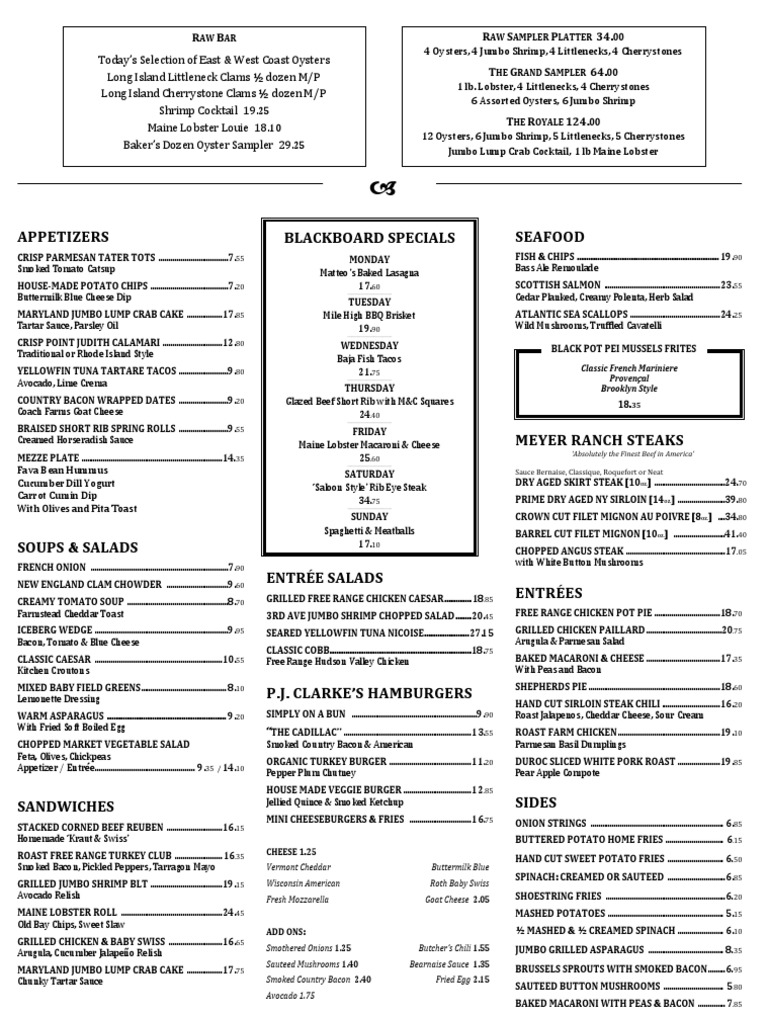 P.J. Clarke's Lincoln Square Spring Menu | PDF | Salad | Hamburgers