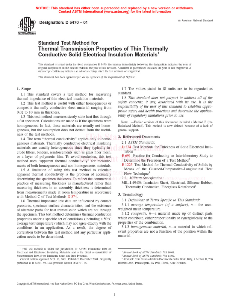ASTM D5470 Thermal Transmission Test | PDF | Heat | Electrical ...